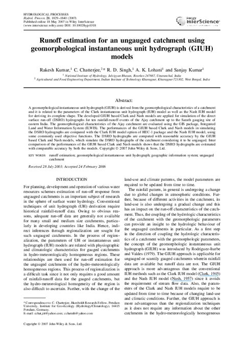 Pdf Runoff Estimation For An Ungauged Catchment Using