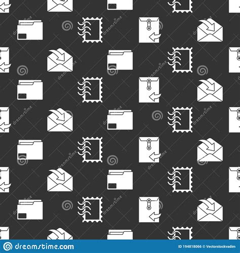Set Envelope Envelope Document Folder And Postal Stamp On Seamless Pattern Vector Stock
