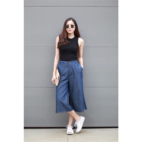 กางเกงขากระบอกใหญ่ 5 ส่วนผ้าลินินและผ้ายีนส์ฟอก กางเกงขา 5 ส่วนหญิง Shopee Thailand