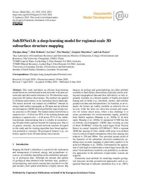 Pdf Sub3dnet10 A Deep Learning Model For Regional Scale 3d Subsurface Structure Mapping