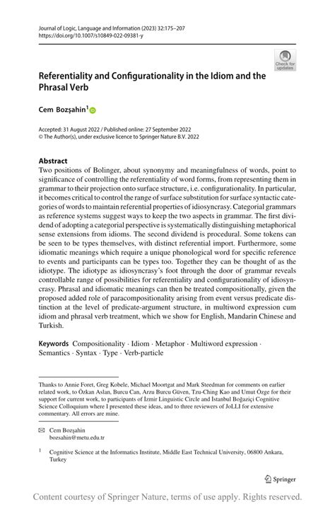 Referentiality And Configurationality In The Idiom And The Phrasal Verb Request Pdf