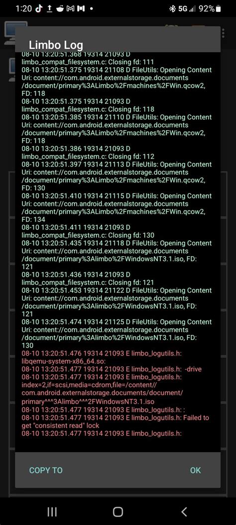 limbo pc emulator android crashes when i run the vm with cdrom r computers