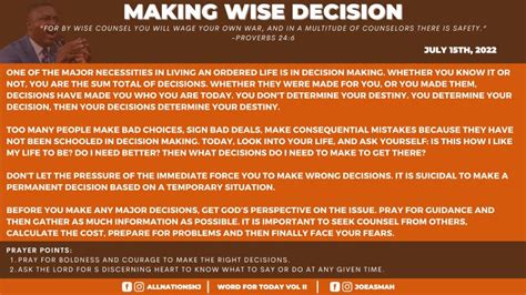 Making Wise Decision All Nations Church Nj
