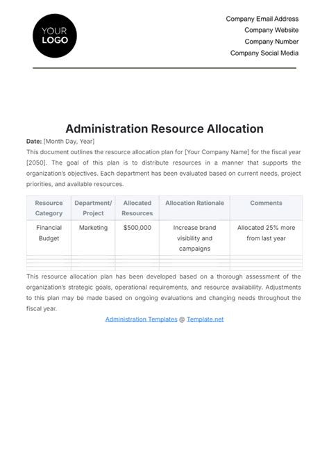 Free Administration Resource Allocation Template To Edit Online