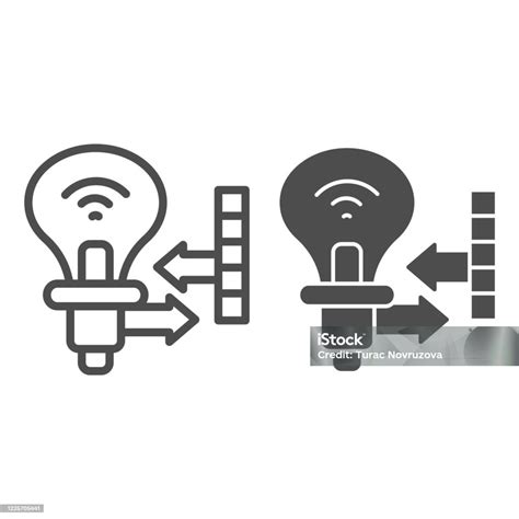 에너지 효율적인 전자 전구 및 표시기 라인과 솔리드 아이콘 스마트 홈 기호 흰색 배경에 전기 벡터 기호 전구 및 개요 스타일의