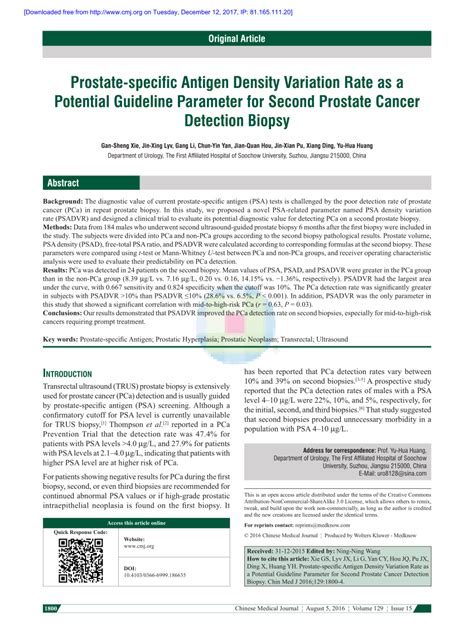 Pdf Prostate Specific Antigen Density Variation Rate As A Potential