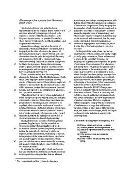 AP Lang Multiple Choice Practice Passage Pre 20th Century TPT