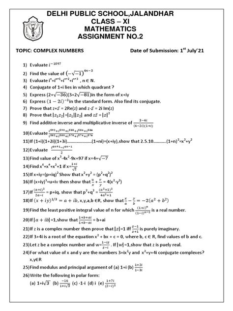 Math Xi Complex Numbers Pdf Complex Number Numbers
