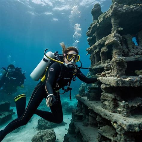 Scuba Divers On Shipwreck Premium Ai Generated Image