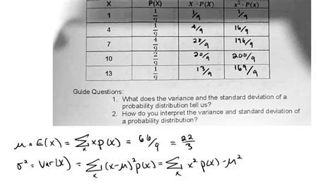 solved exercise complete the table below then find the mean variance