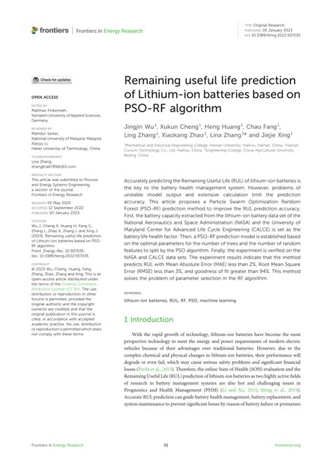 Pdf Remaining Useful Life Prediction Of Lithium Ion Batteries Based