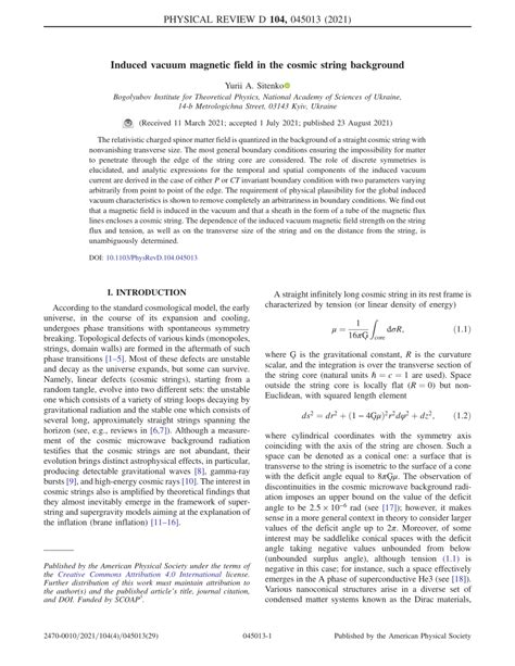 Pdf Induced Vacuum Magnetic Field In The Cosmic String Background