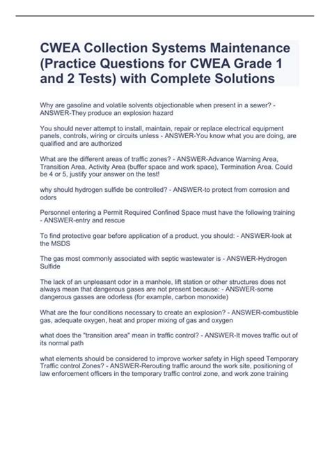 CWEA Collection Systems Maintenance Practice Questions For CWEA Grade 1 And 2 Tests With