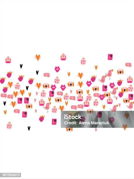 발렌타인 데이 요소가 있는 밝은 프레임 배경입니다 빈 엽서 휴일에의 초대장 결혼식 낙서 벡터 일러스트 레이 션입니다 0명에 대한 스톡 벡터 아트 및 기타 이미지 Istock