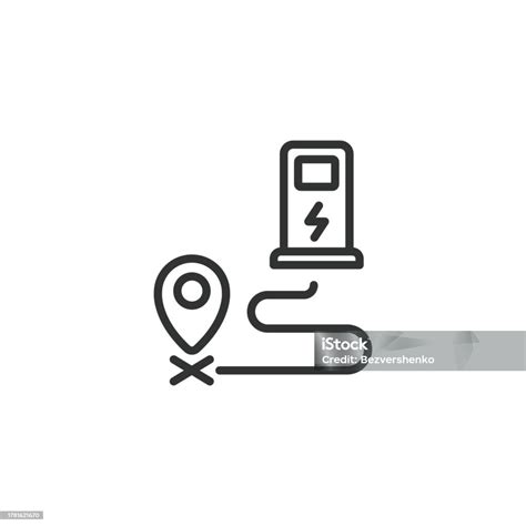 Ev 스테이션 Gps 아이콘입니다 전기 자동차 배터리 에너지 충전 지점 위치 선 아이콘입니다 Ev 단자 핀 맵 포인트 편집