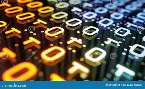 Vibrant Neon Binary Code Grid Set Against Abstract Swirling Shapes For Digital Concept