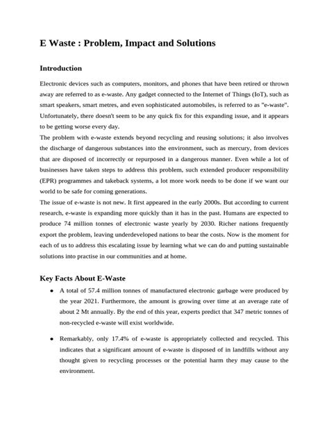 E Waste Problem Impact And Solutions Pdf