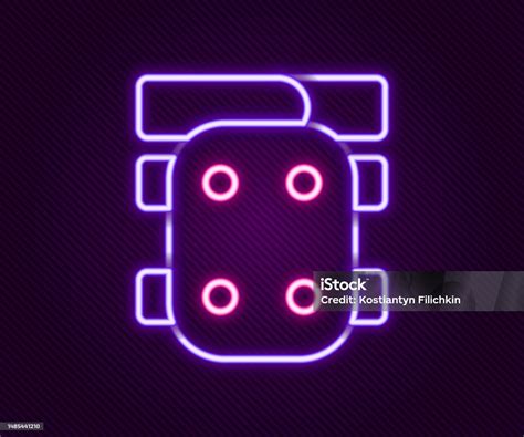 빛나는 네온 라인 무릎 패드 아이콘 검은 색 배경에 격리 익스트림 스포츠 스케이트 보드 자전거 롤러 스케이트 보호 장비 다채로운 개요 개념 벡터 개인 장식품에 대한 스톡