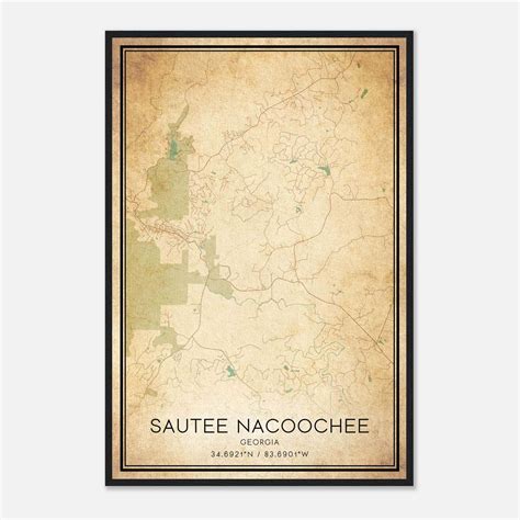 Vintage Sautee Nacoochee Georgia Map Poster Sautee Nacoochee Ga City