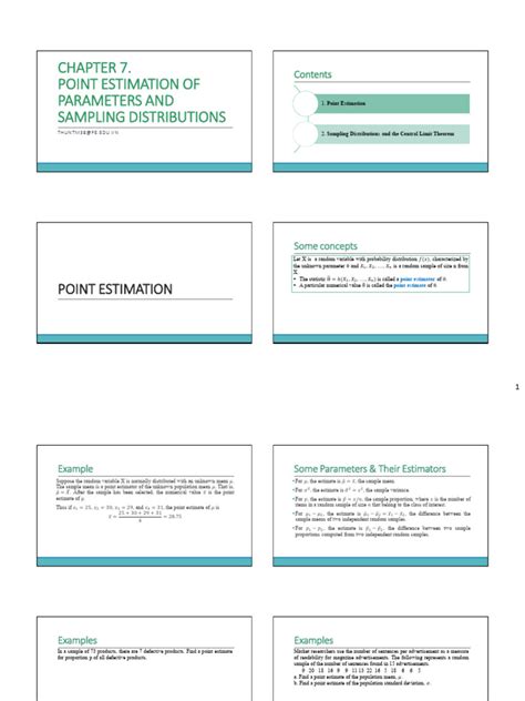 Chapter7 Point Estimation Of Parameters And Sampling Distributions Pdf