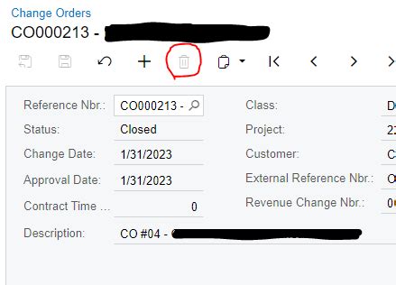 Delete Commitment Change Orders Community