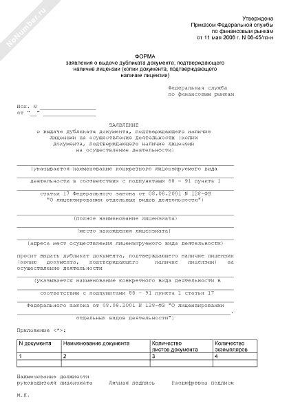 Заявление о выдаче дубликата документа подтверждающего наличие лицензии на осуществление