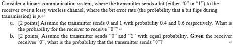 Solved Consider A Binary Communication System Where The