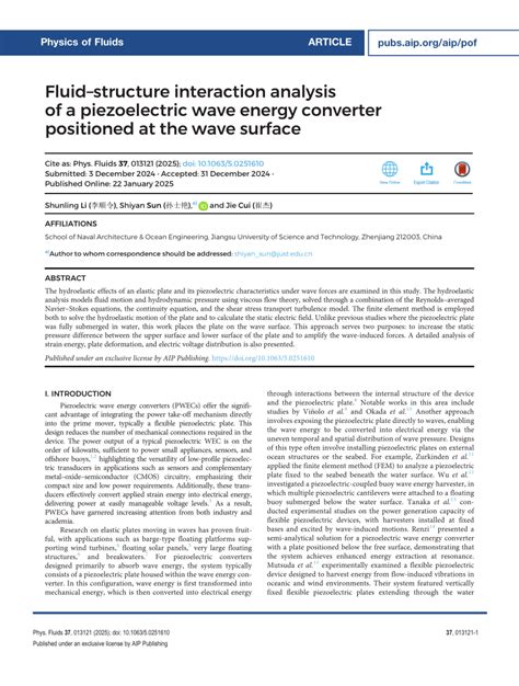 Fluid Structure Interaction Analysis Of A Piezoelectric Wave Energy Converter Positioned At The
