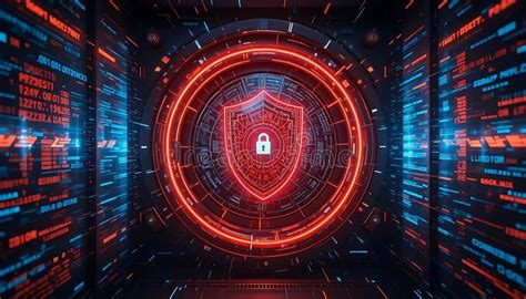 Security Shield With Padlock Protecting Data Stream Network System