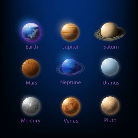 Vector Realistic 3d Set Of Solar System Planets Illustration Of Nine Planets With An