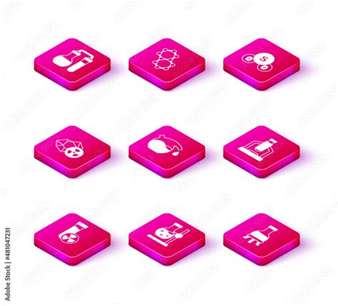 Set Test Tube With Toxic Liquid Flask On Stand Radioactive Microscope Sulfur Dioxide So2 And