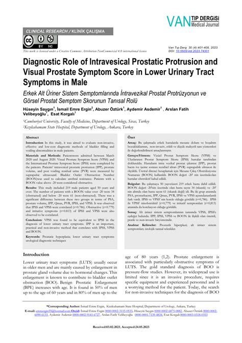 Pdf Diagnostic Role Of Intravesical Prostatic Protrusion And Visual Prostate Symptom Score In