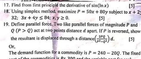 17 Find From First Principlé The Derivative Of Sinlnx 18 Using Simple