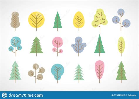 Big Set Of Multi Colored Trees Stock Vector Illustration Of Garden Conifer 173523526