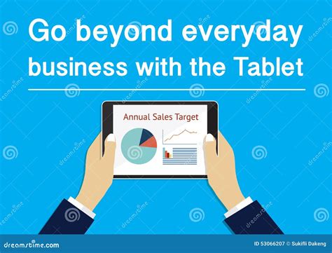 Hands Holing Tablet Computer With Annual Sale Target Screen In The
