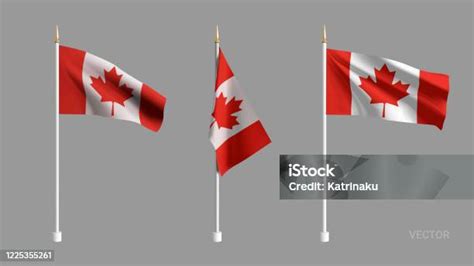 벡터 사실적인 캐나다 플래그를 설정합니다 3d 흔들리는 플래그 섬유입니다 제품 광고 배너 전단지 인증서 및 엽서용 템플릿입니다 그림 3차원 형태에 대한 스톡 벡터 아트 및
