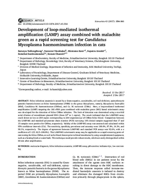 Pdf Development Of Loop Mediated Isothermal Amplification Lamp Assay Combined With Malachite