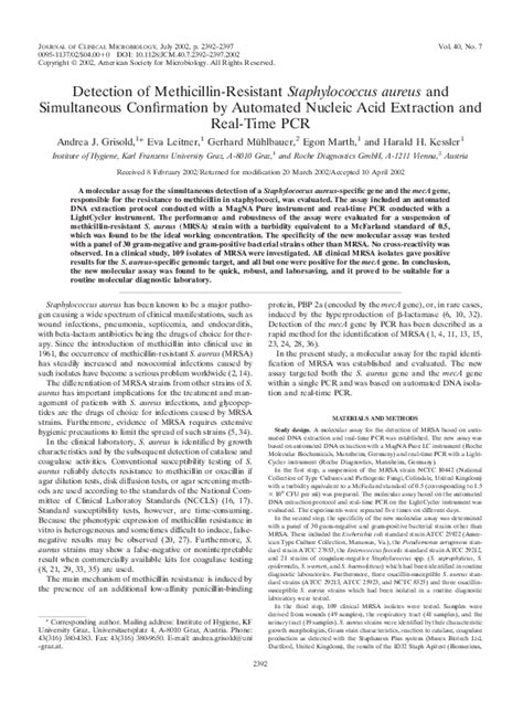 Pdf Detection Of Methicillin Resistant Staphylococcus Aureus And Simultaneous Confirmation By