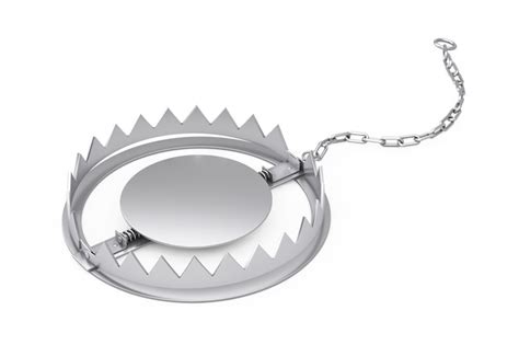 흰색 바탕에 빈 금속 곰 덫입니다 3d 렌더링 프리미엄 사진