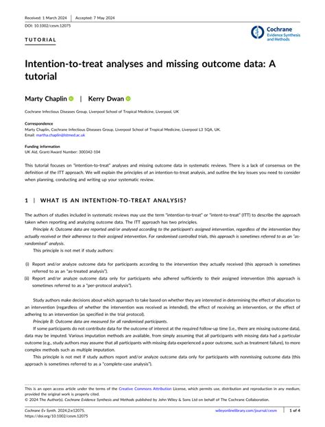 Pdf Intention‐to‐treat Analyses And Missing Outcome Data A Tutorial