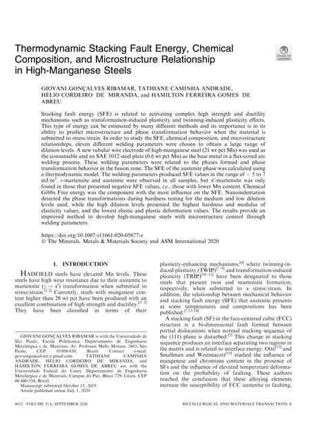 Pdf Thermodynamic Stacking Fault Energy Chemical Composition And Microstructure Relationship