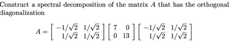 Solved Construct A Spectral Decomposition Of The Matrix A