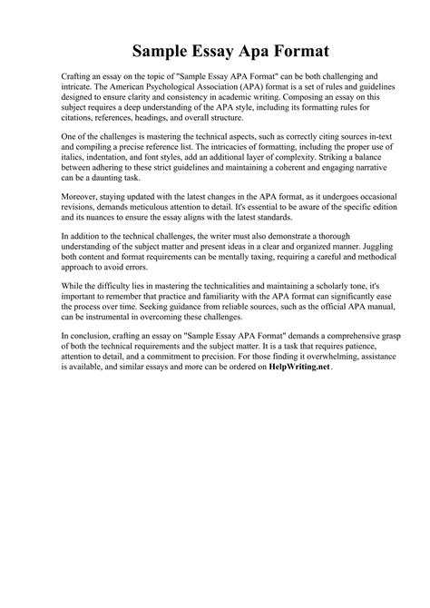 Sample Essay Apa Format Pdf