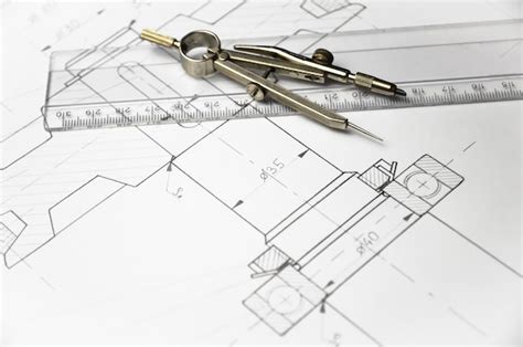 Premium Photo High Angle View Of Drawing Compass And Ruler On Diagram