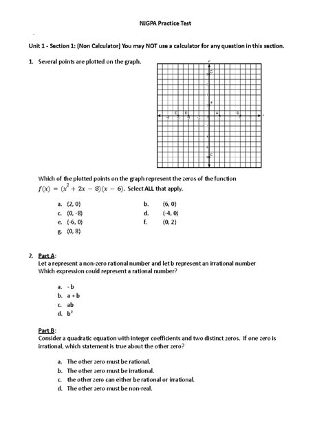Njgpa Full Length Practice Test Answer Key Non Calculator And Calculator