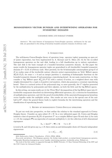 Pdf Homogeneous Vector Bundles And Intertwining Operators For Symmetric Domains