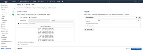 amazon web services how to schedule aws lambda to run exactly at 12