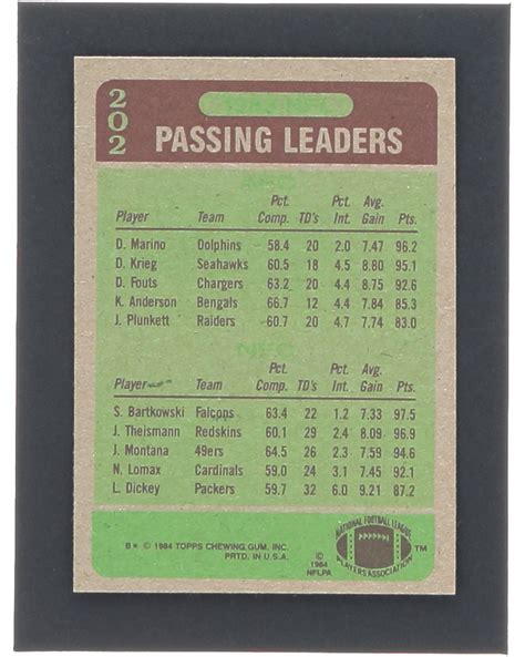 Dan Marino Steve Bartkowski 1984 Topps 202 Passing Leaders