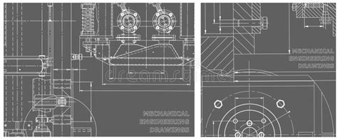 Blueprint Illustration Set Engine Line Drawing Stock Vector Illustration Of Black Engineer