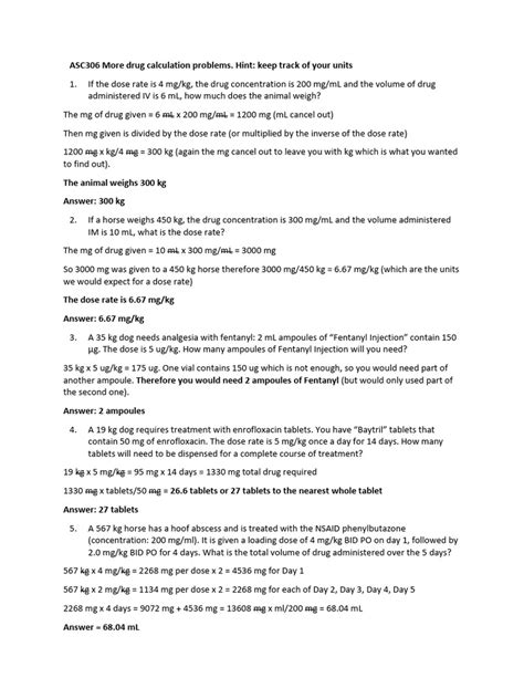 Extra Drug Calculation Practice Questions Answers Download Free Pdf Clinical Medicine